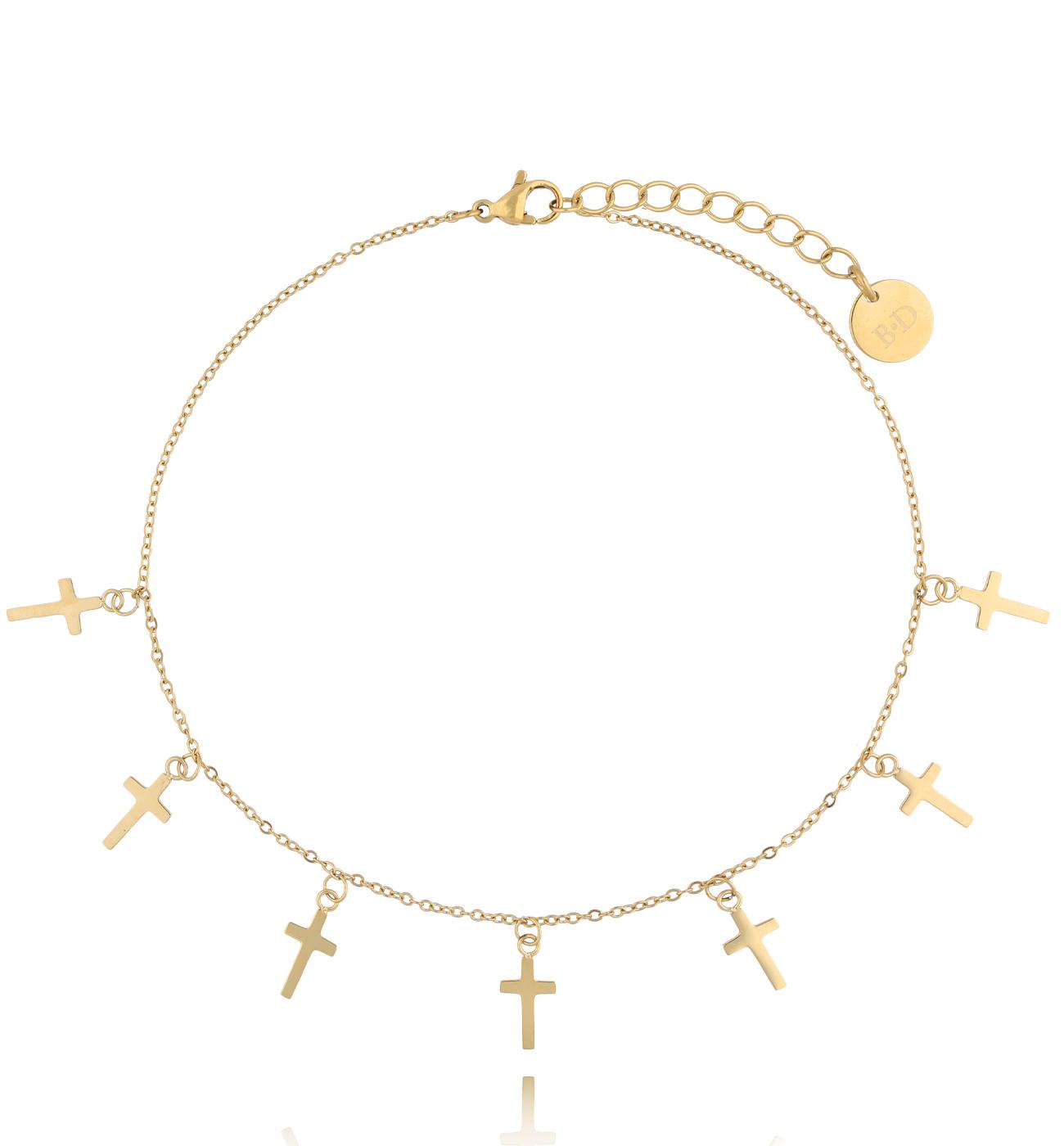 Bransoletka na nogę złota z krzyżykami Msalaba BNSA0066 – By Dziubeka